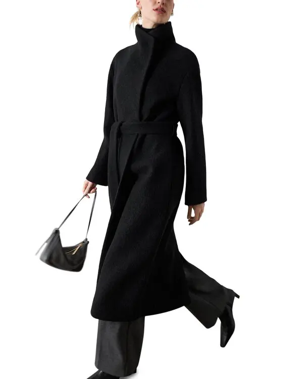 Whistles Morgan Wool Funnel Wrap Coat - Black