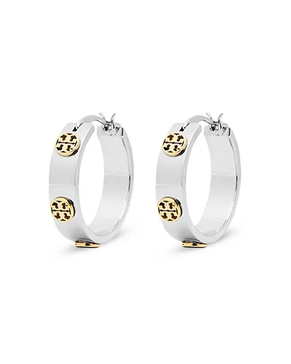 Tory Burch Miller Logo Huggie Hoop Earrings - Silver/gold
