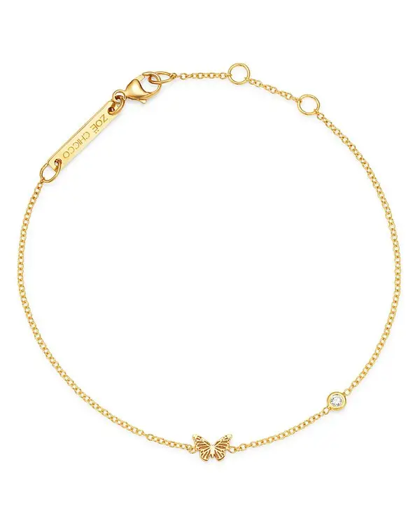 Zoe Chicco 14k Yellow Gold Butterfly & Diamond Bracelet - White/gold