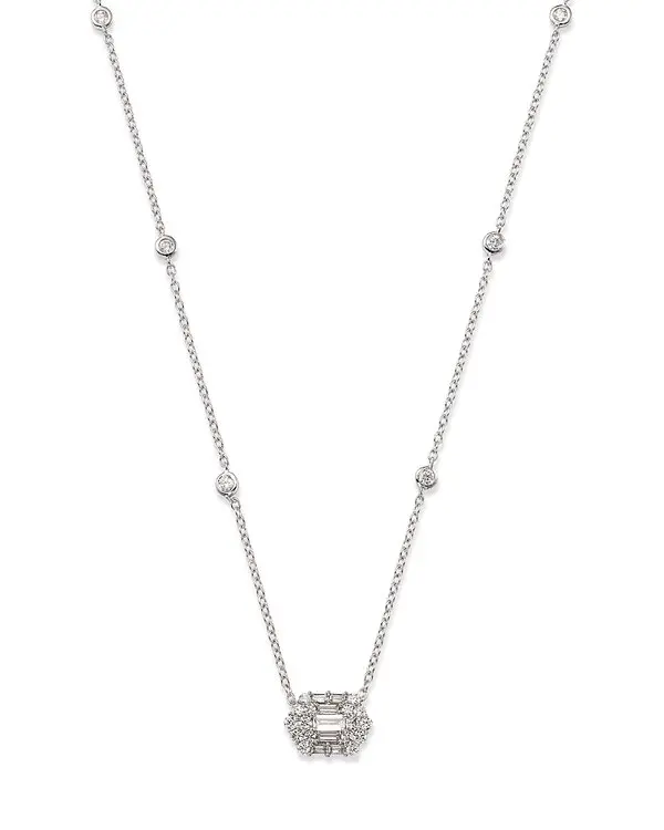 Bloomingdale'S Diamond Baguette And Round Mosaic Pendant Necklace - White