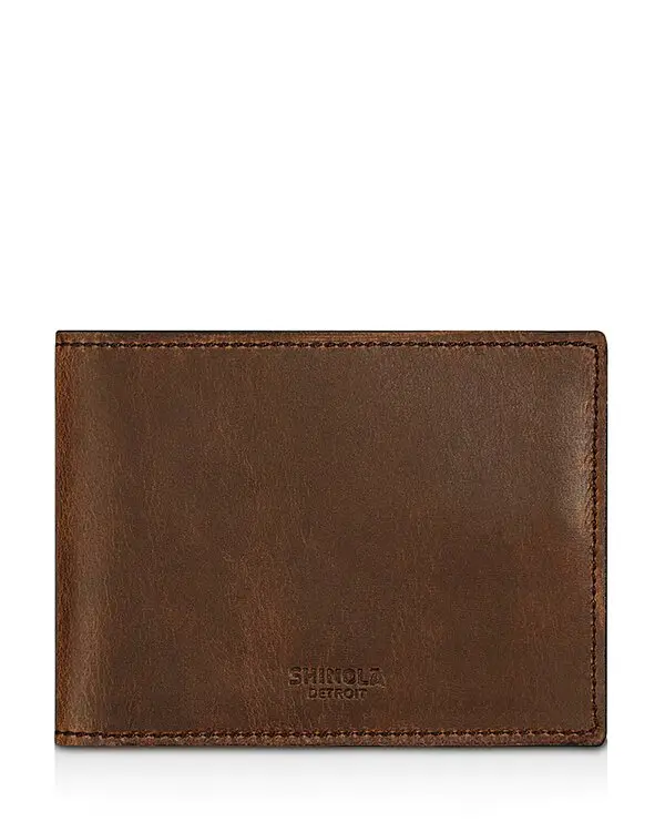 Shinola Slim Navigator Distressed Leather Bi Fold Wallet - Medium Brown