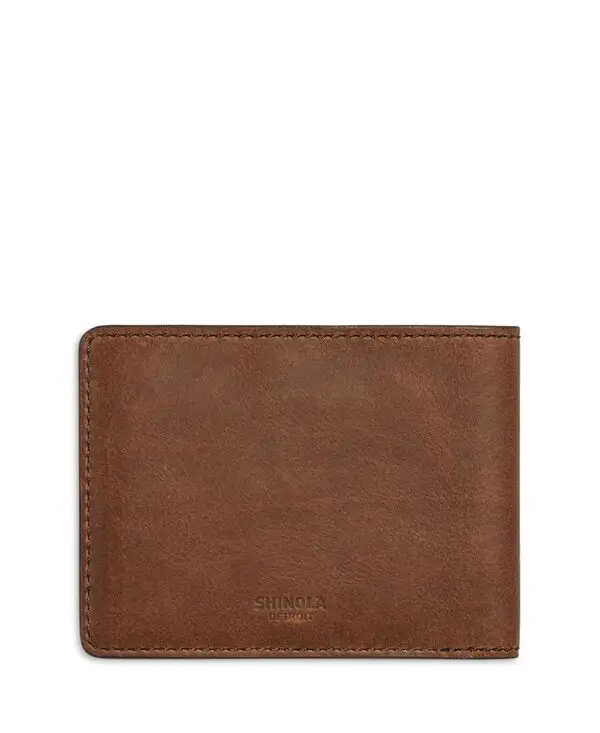 Shinola Slim Navigator Distressed Leather Bi Fold Wallet - Medium Brown