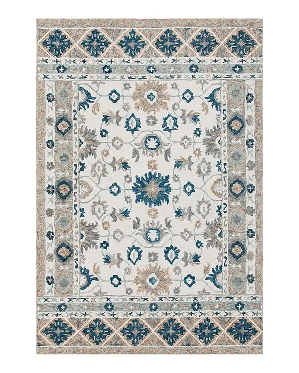 LR HOME Hans Traditional Floral Mosaic Area Rug, 93 X 117 - Ivory/ Tan