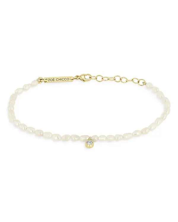 Zoe Chicco 14k Yellow Gold Pearl And Diamond Bracelet - White/gold