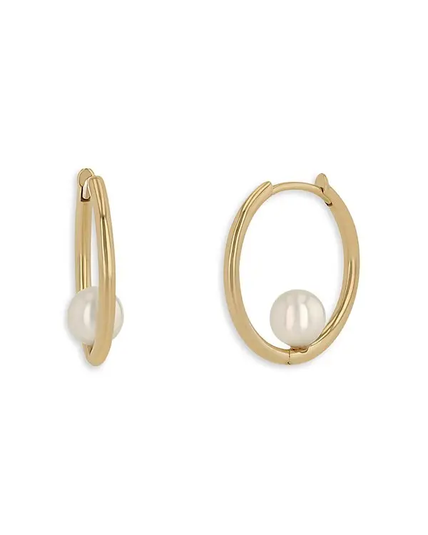 Zoe Chicco 14k Yellow Gold Pearl Huggie Hoop Earrings - Gold/white