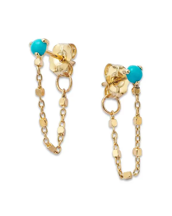 Zoe Chicco 14k Gold Turquoise & Chain Drop Earrings - Gold/blue