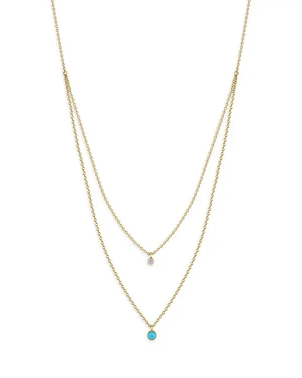 Zoe Chicco 14k Gold Diamond And Turquoise Pendant Necklace - Blue/gold