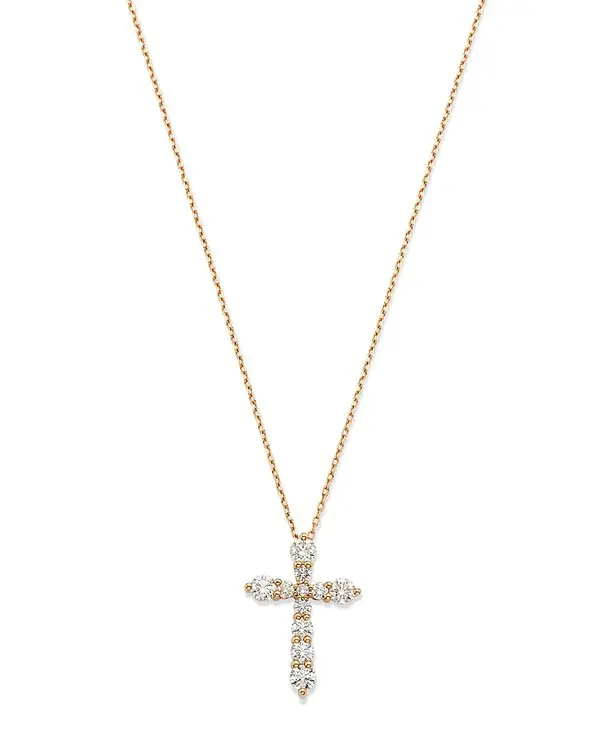 Bloomingdale'S 14k Yellow Gold Diamond Cross Pendant Necklace, 1.0 Tcw - Yellow/white