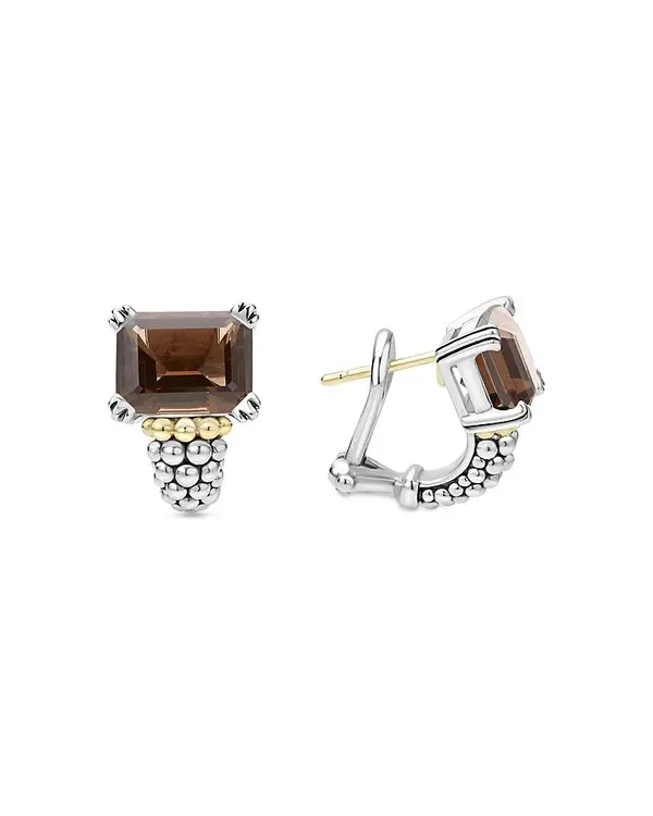 Lagos 18k Yellow Gold & Sterling Silver Smoky Quartz Hoop Earrings - Brown/silver