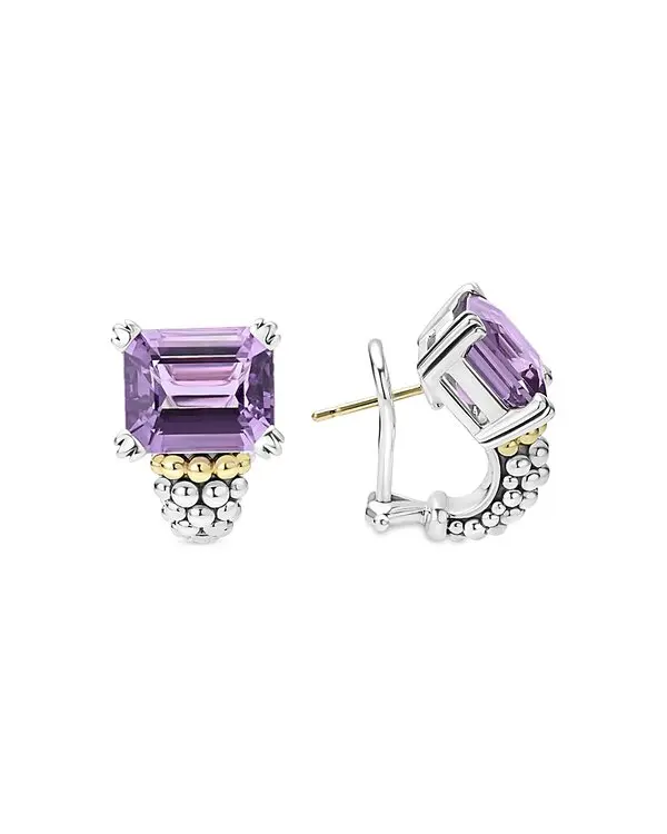 Lagos 18k Yellow Gold & Sterling Silver Glacier Amethyst Caviar Beaded Hoop Earrings - Purple/silver