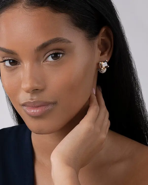 Lagos 18k Yellow Gold & Sterling Silver Glacier Quartz Half Hoop Earrings - Brown/silver