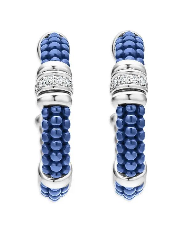 Lagos Sterling Silver Ultramarine Bead And Diamond Hoop Earrings