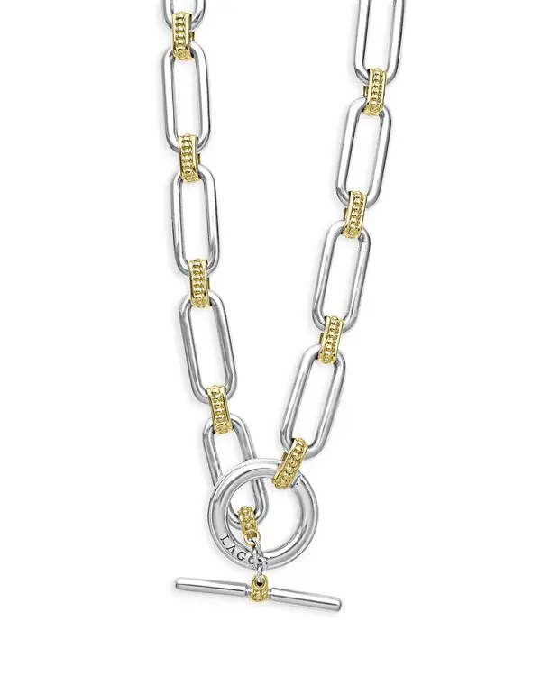 Lagos 18k Yellow Gold And Sterling Silver Caviar Link Necklace