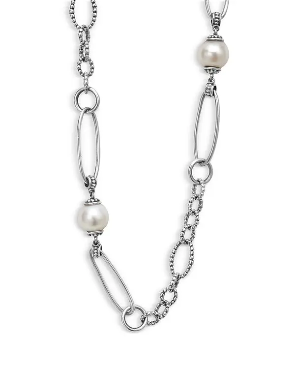 Lagos Sterling Silver Luna Cultured Freshwater Pearl Link Necklace - White/silver