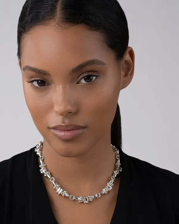 Lagos 18k Yellow Gold & Sterling White Topaz Collar Necklace - Silver
