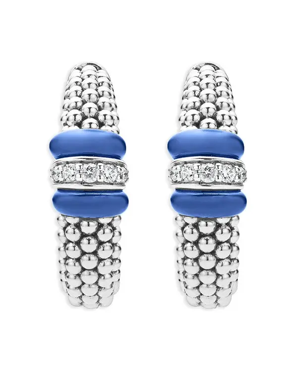 Lagos 14k Yellow Gold, Sterling Silver, Ceramic, And Diamond Hoop Earrings - Blue/silver