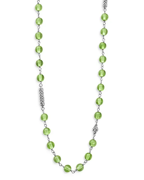 Lagos Sterling Silver Caviar Peridot Station Necklace - Green/silver