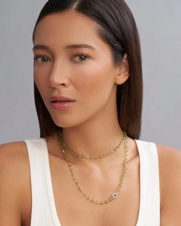 Lagos Sterling Silver Caviar Peridot Station Necklace - Green/silver