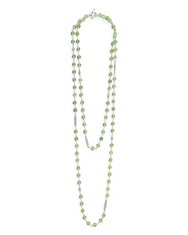 Lagos Sterling Silver Caviar Peridot Station Necklace - Green/silver