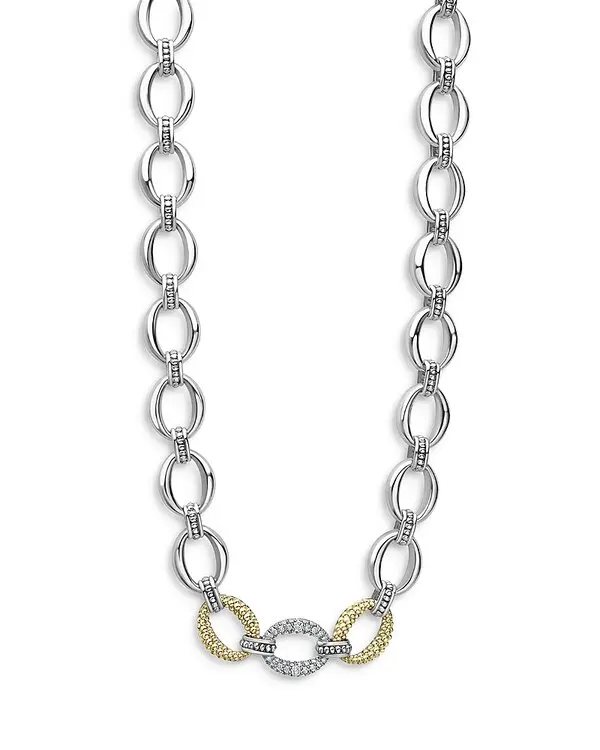 Lagos Sterling Silver & 18k Yellow Gold Diamond Link Necklace - Silver/gold