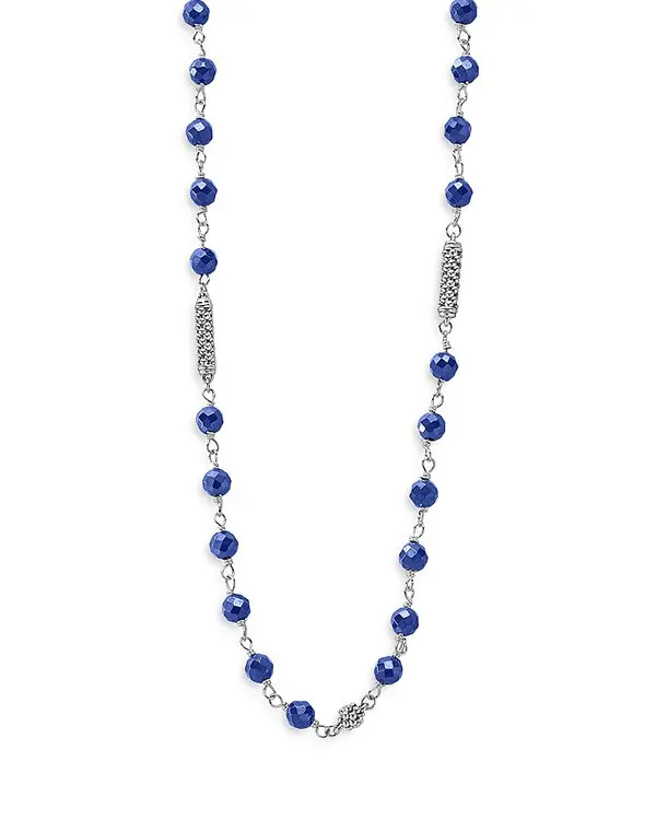 Lagos Sterling Silver Caviar Bead Station Necklace - Blue/silver