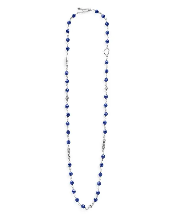 Lagos Sterling Silver Caviar Bead Station Necklace - Blue/silver