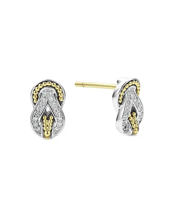 Lagos 18k Yellow Gold & Sterling Silver Diamond Knot Stud Earrings - Silver/gold