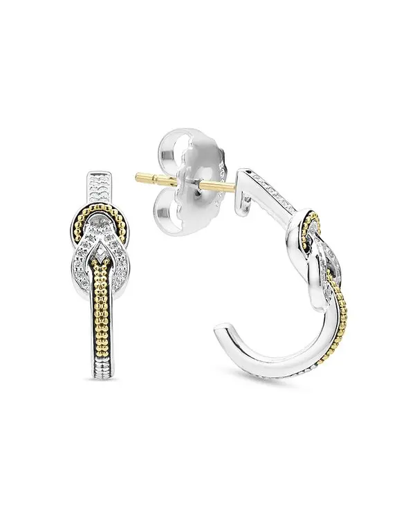 Lagos 18k Yellow Gold & Sterling Silver Newport Diamond Knot Half Hoop Earrings - Silver/gold