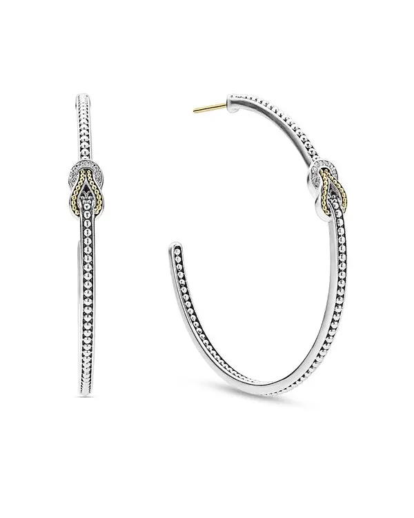 Lagos 18k Yellow Gold & Sterling Silver Newport Diamond Knot Hoop Earrings - Silver/gold