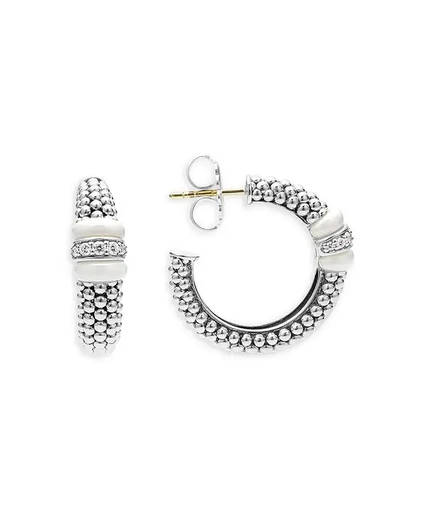 Lagos Ceramic & Sterling Silver Diamond Hoop Earrings - White/silver