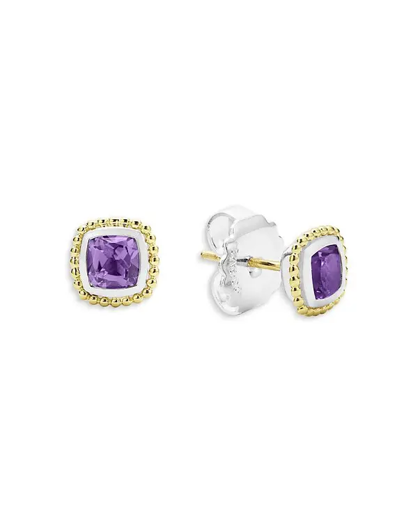 Lagos 18k Yellow Gold & Sterling Silver Amethyst Stud Earrings - Purple/gold