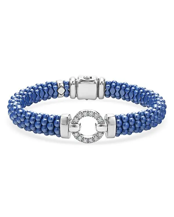 Lagos Sterling Silver, Ceramic, And Diamond Circle Bracelet - Blue/silver