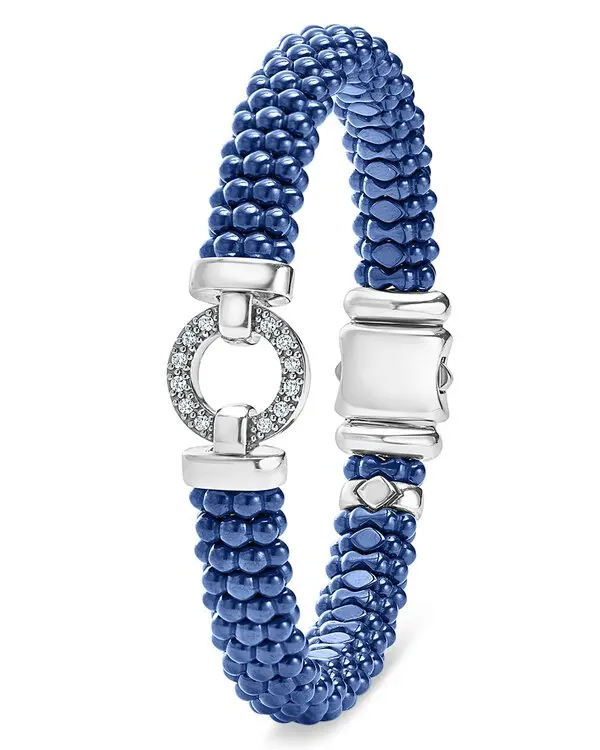 Lagos Sterling Silver, Ceramic, And Diamond Circle Bracelet - Blue/silver