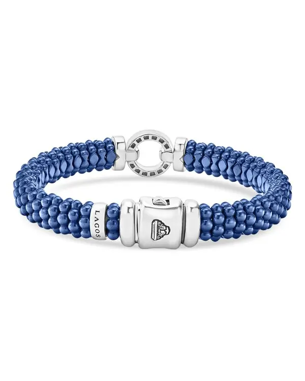 Lagos Sterling Silver, Ceramic, And Diamond Circle Bracelet - Blue/silver