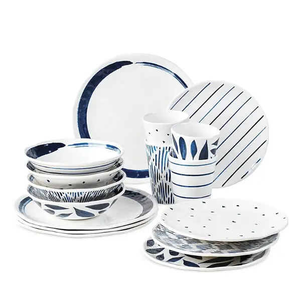LENOX Blue Bay Melamine 16 Piece Dinnerware Set - White/blue