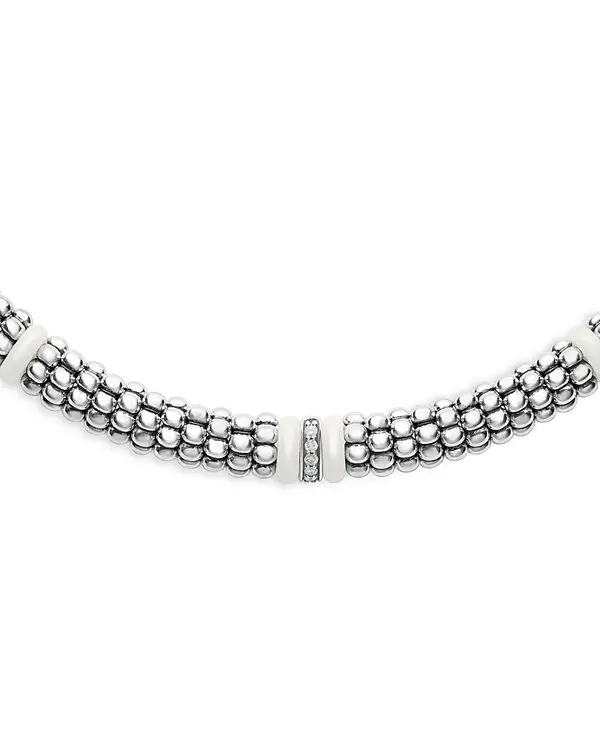Lagos Ceramic & Sterling Silver Diamond Station Necklace - White/silver