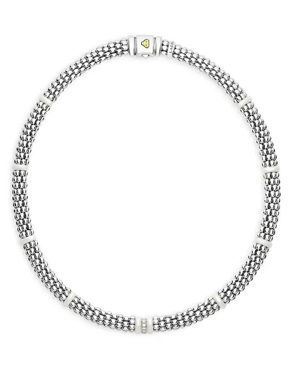 Lagos Ceramic & Sterling Silver Diamond Station Necklace - White/silver