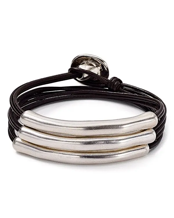 UNODE50 Trine Sterling -plated Leather Link Bracelet - Silver