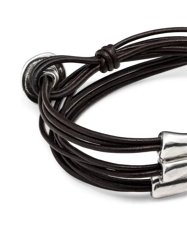 UNODE50 Trine Sterling -plated Leather Link Bracelet - Silver