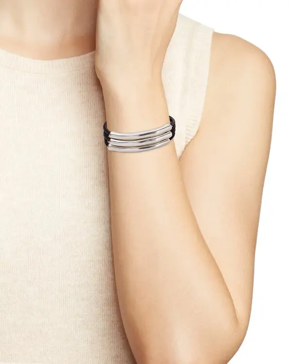 UNODE50 Trine Sterling -plated Leather Link Bracelet - Silver