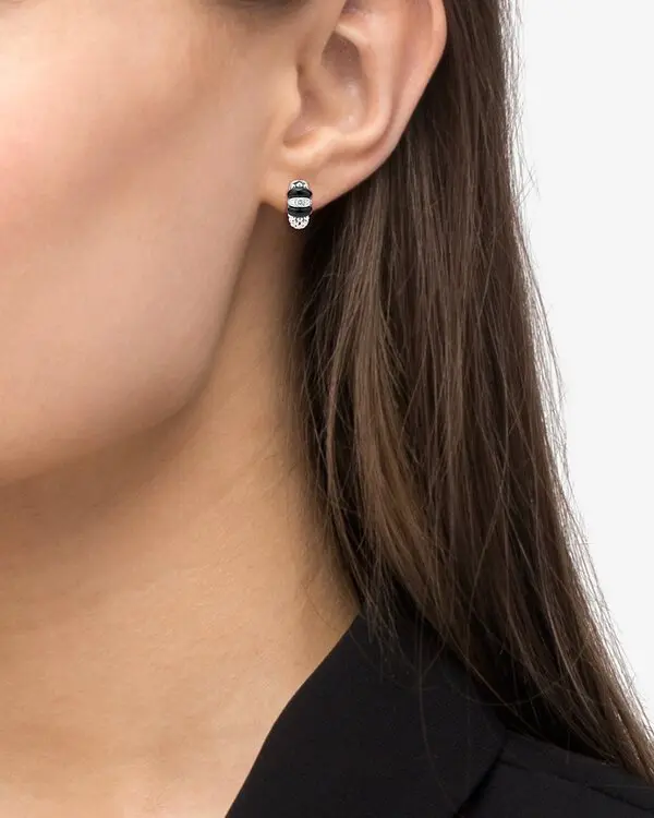 Lagos Sterling Silver, Ceramic, And Diamond Bead Hoop Earrings