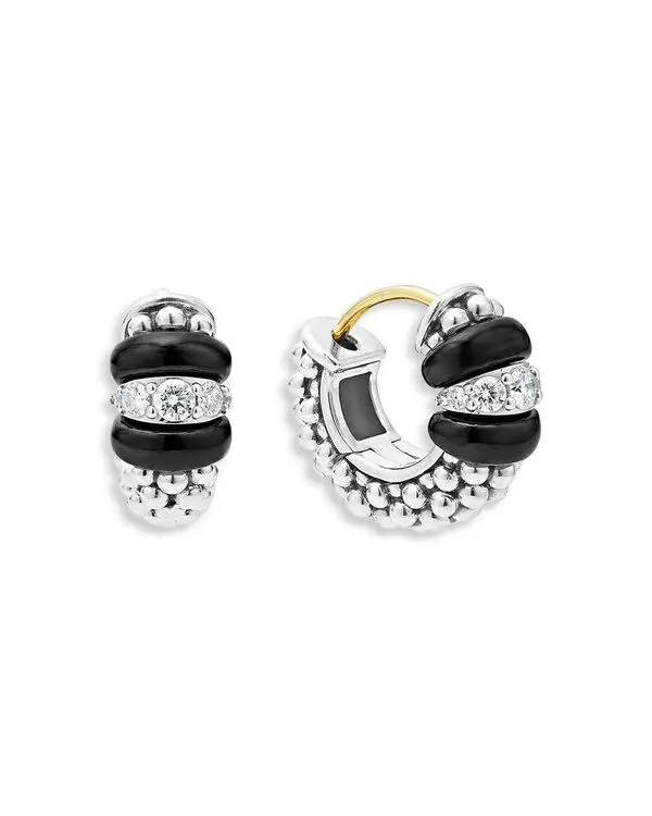 Lagos Sterling Silver, Ceramic, And Diamond Bead Hoop Earrings