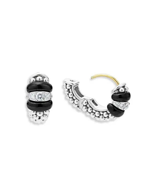 Lagos Sterling Silver, Ceramic, And Diamond Bead Hoop Earrings