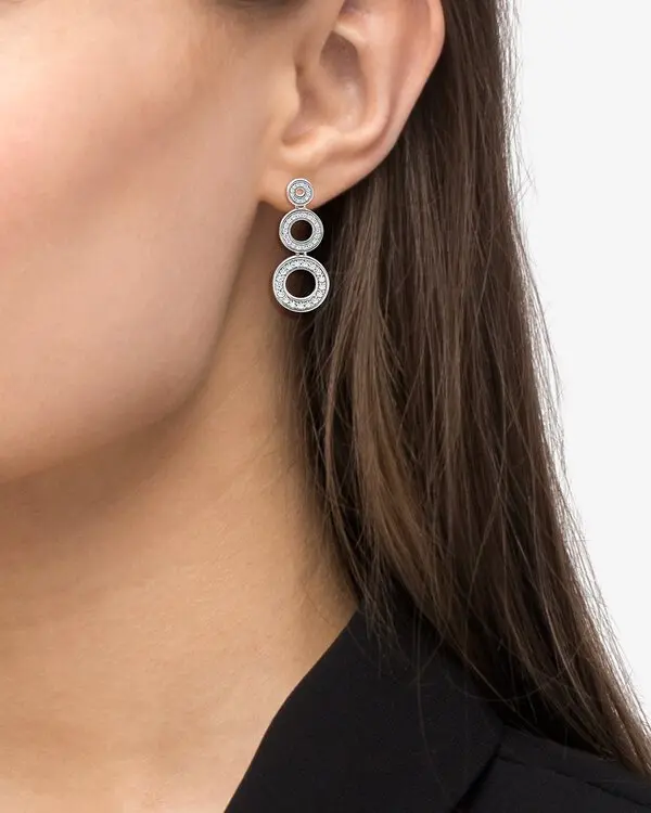 Lagos Sterling Caviar Spark Diamond Triple Circle Drop Earrings