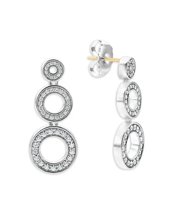 Lagos Sterling Caviar Spark Diamond Triple Circle Drop Earrings