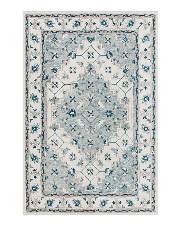 LR HOME Hans Traditional Trailing Floral Medallion Area Rug, 93 X 117 - Gray/ Blue