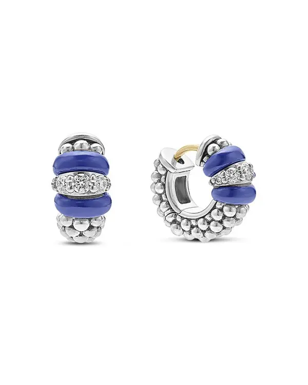 Lagos Blue Caviar Ceramic And Diamond Huggie Earrings - Blue/silver