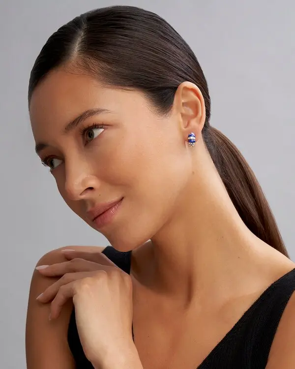 Lagos Blue Caviar Ceramic And Diamond Huggie Earrings - Blue/silver