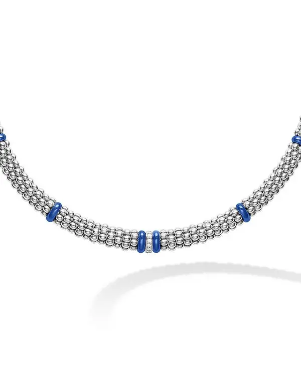 Lagos Diamond And Ceramic Rondelle Necklace - Blue/silver