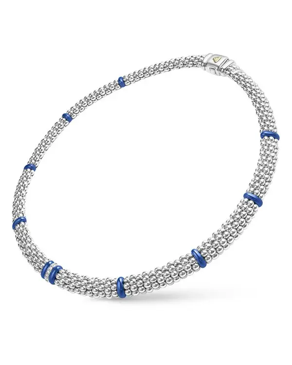 Lagos Diamond And Ceramic Rondelle Necklace - Blue/silver